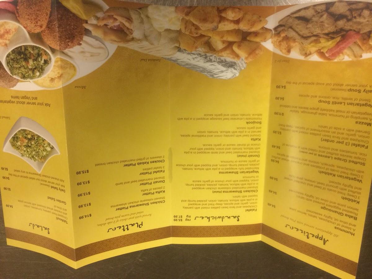 Carta de The Cedar Tree Lebanese Restaurant, North Bay