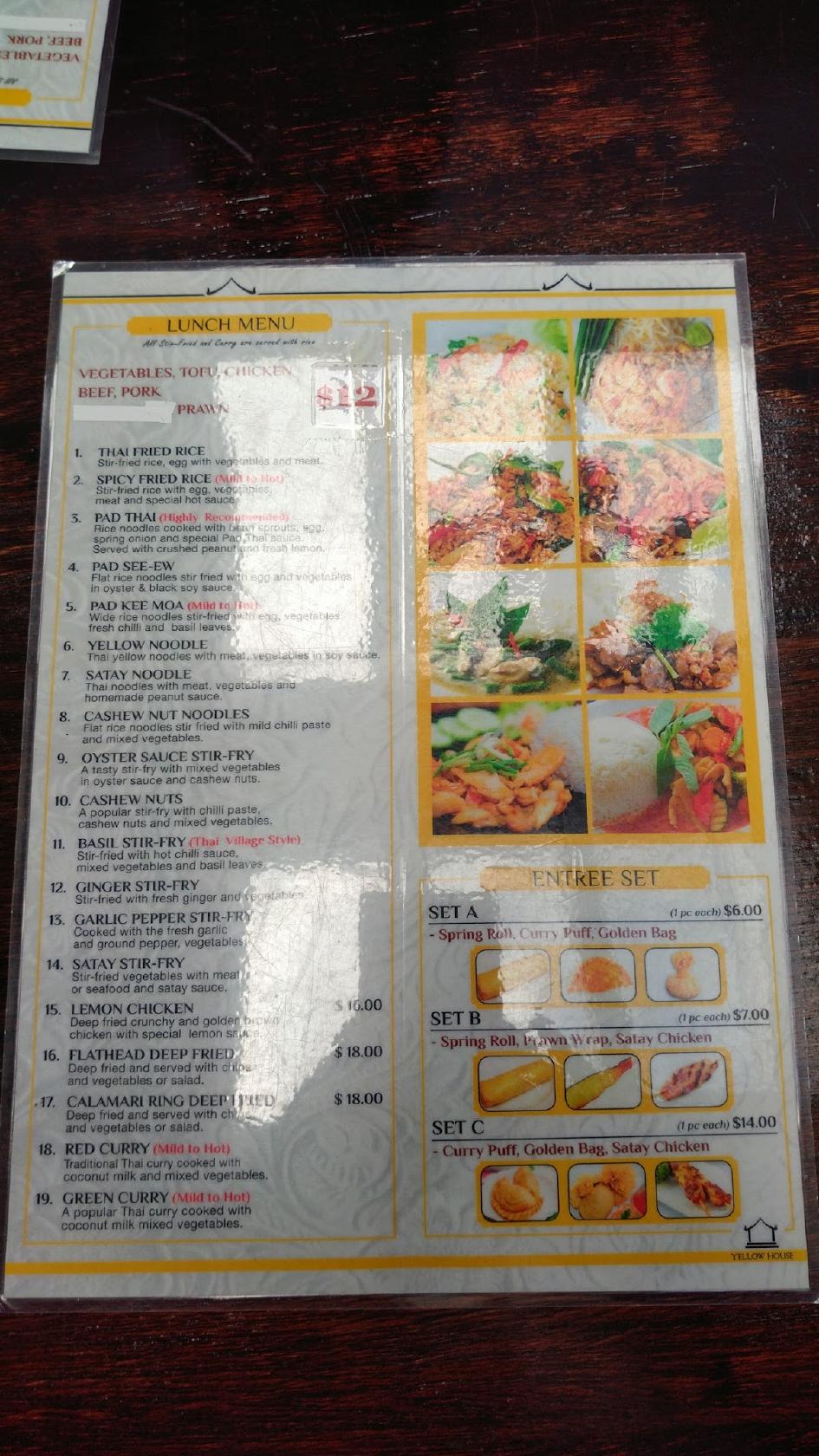 Menu at Yellow House Cafe & Thai Restaurant, Port Fairy