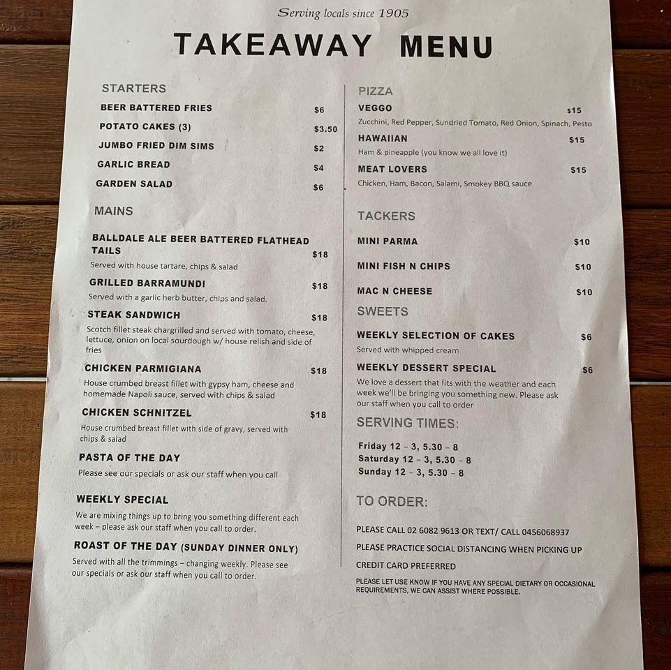 Menu at Balldale Hotel pub & bar, Balldale