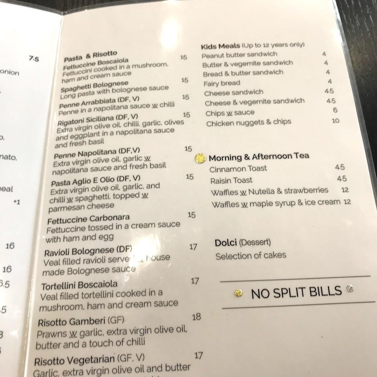 Menu at Cafe Aglio & Olio, Forbes, 36 Parkes Rd