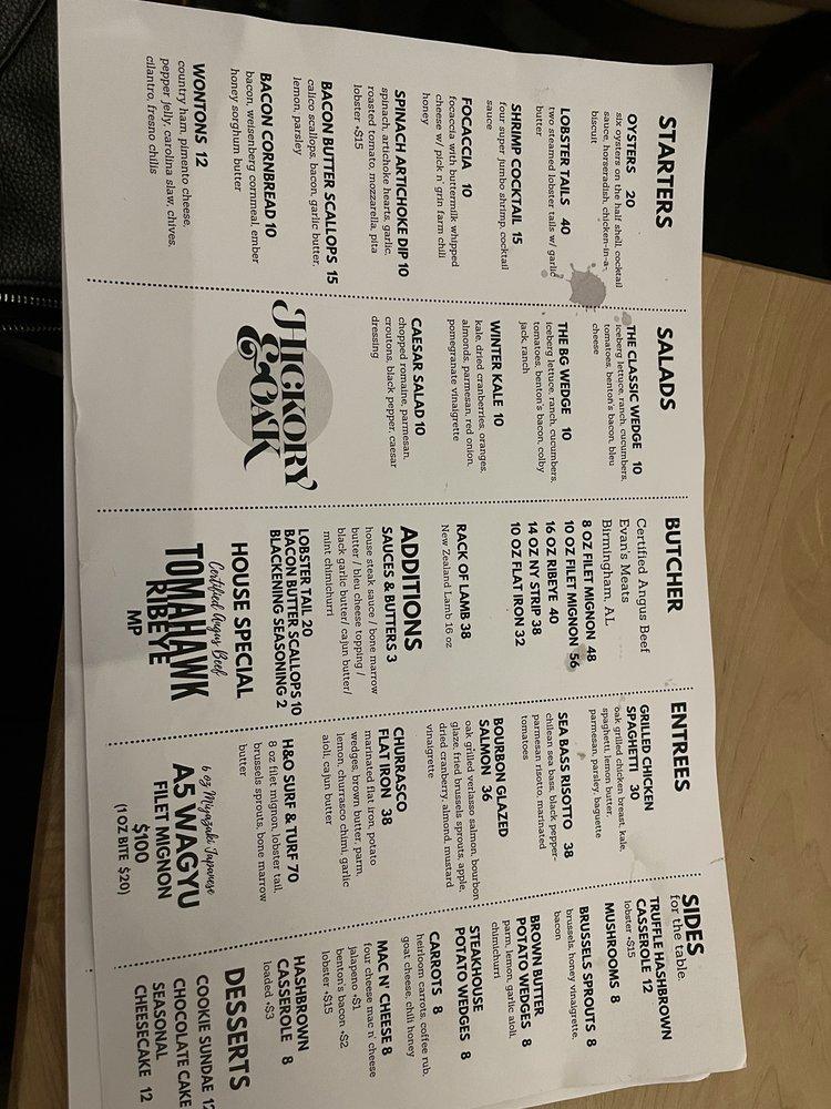 Menu at Hickory & Oak pub & bar, Bowling Green