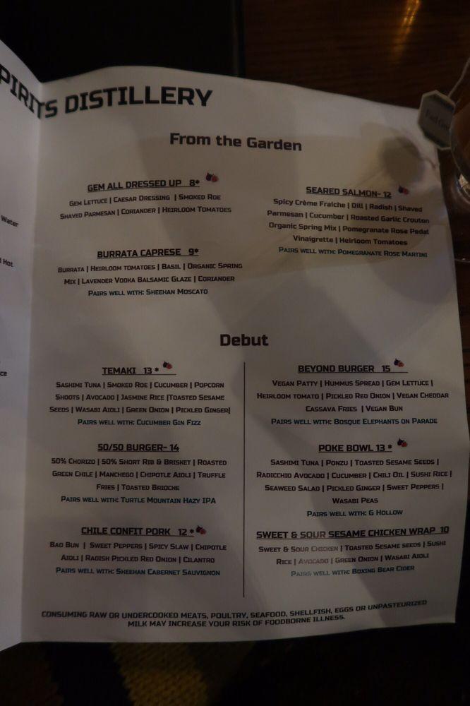 Menu at Hollow Spirits restaurant, Albuquerque