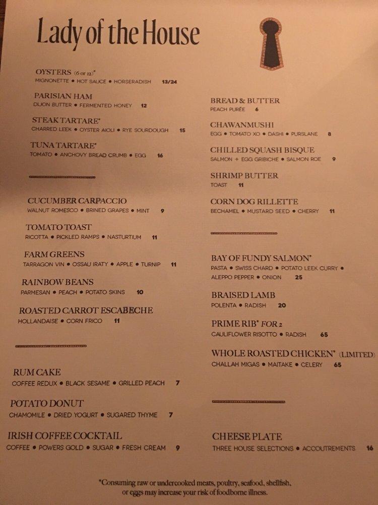 Menu at Lady of the House pub & bar, Detroit