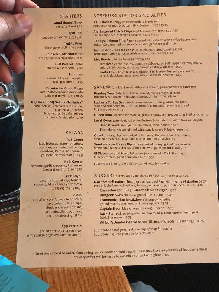Menu at McMenamins Roseburg Station Pub & Brewery, Roseburg