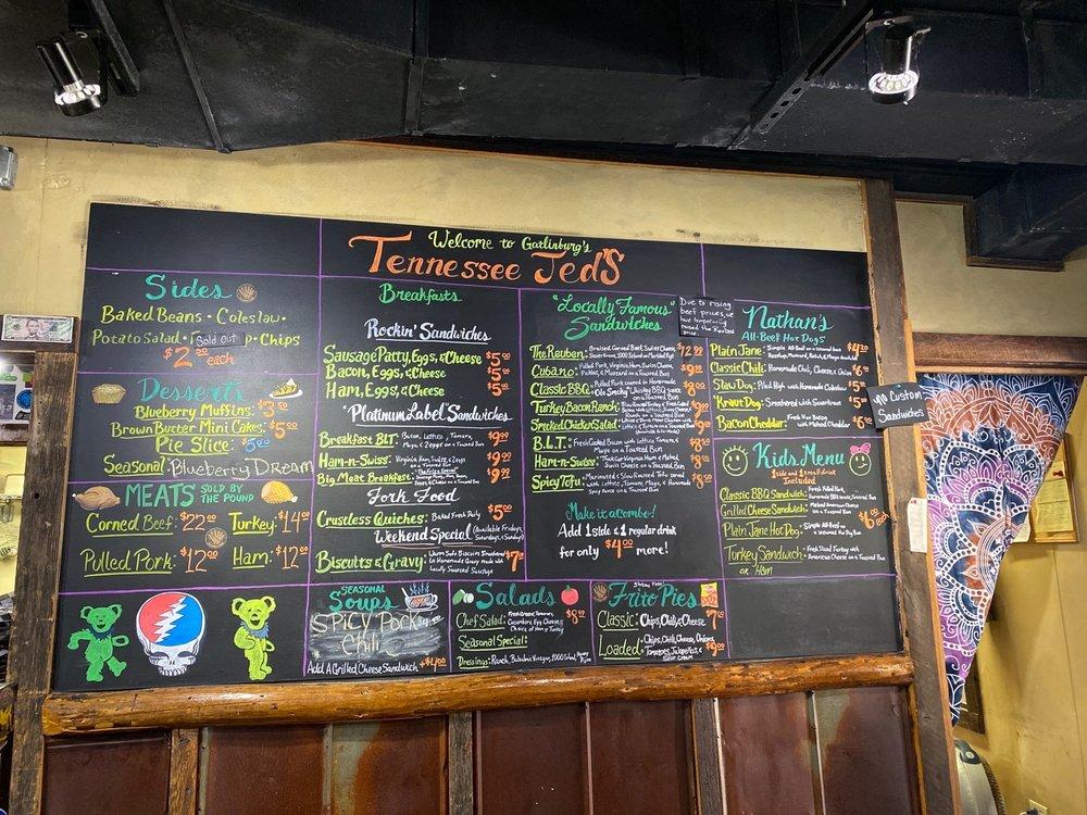 Menu at TENNESSEE JED'S cafe, Gatlinburg