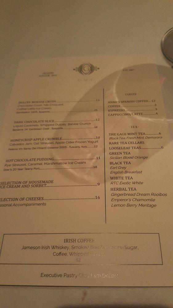 Menu at The Gage pub & bar, Chicago