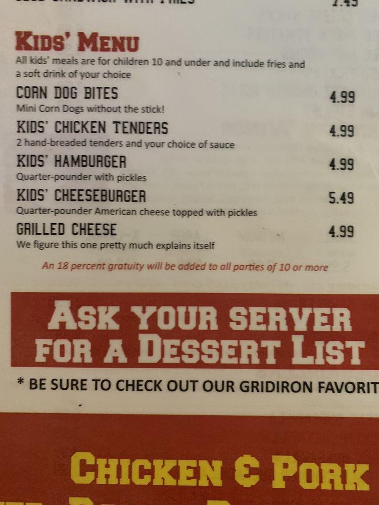 Menu at The Gridiron of Gadsden pub & bar, Gadsden