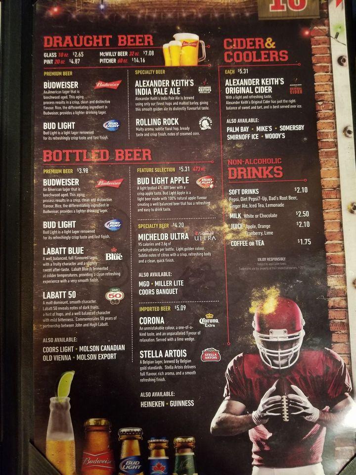 Menu at Touchdown Willy's Tap & Grill pub & bar, Smithville