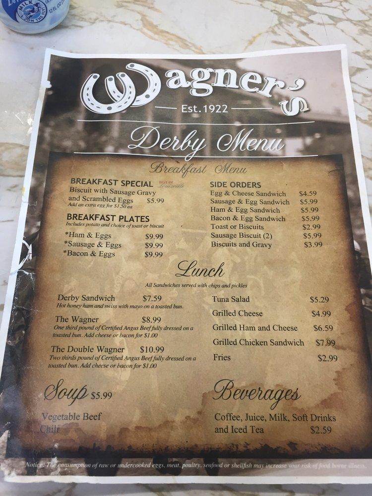 Menu at Wagner's Pharmacy restaurant, Louisville