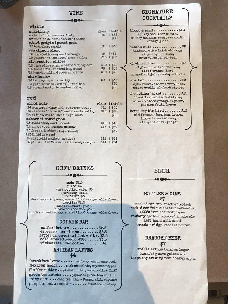 Menu at Artisan's Table restaurant, Orlando
