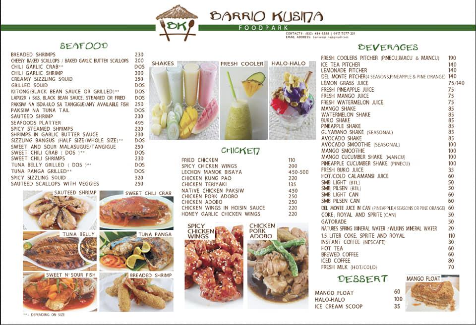 Menu at Barrio Kusina, Dalaguete, PGX8+WMX