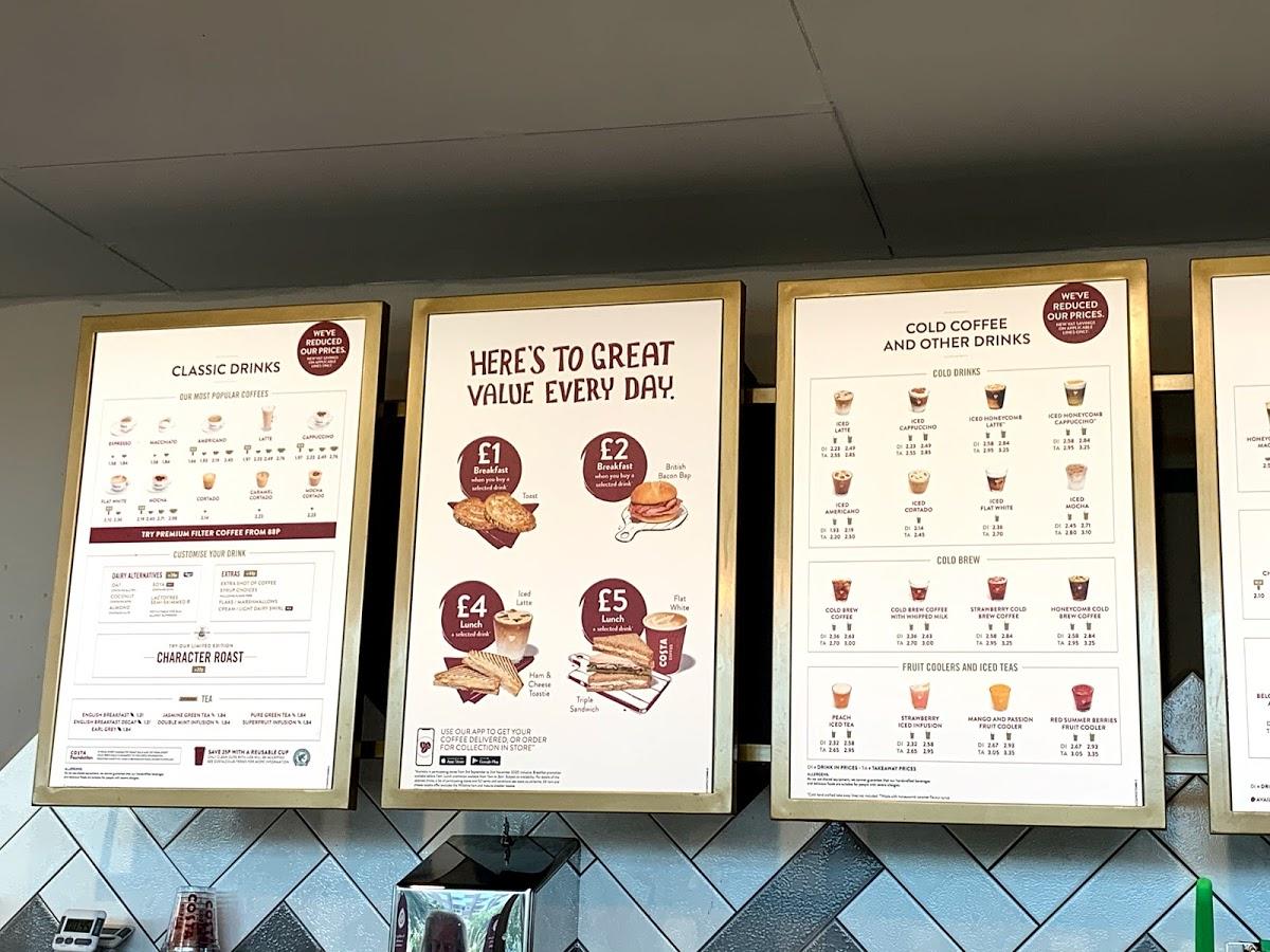 Menu at Costa Coffee cafe, Seaton