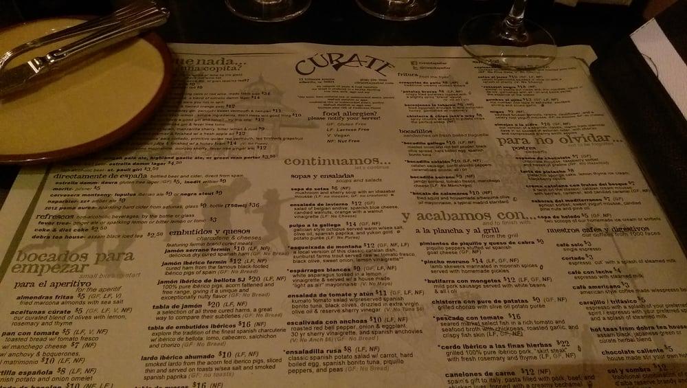 Menu at Cúrate pub & bar, Asheville