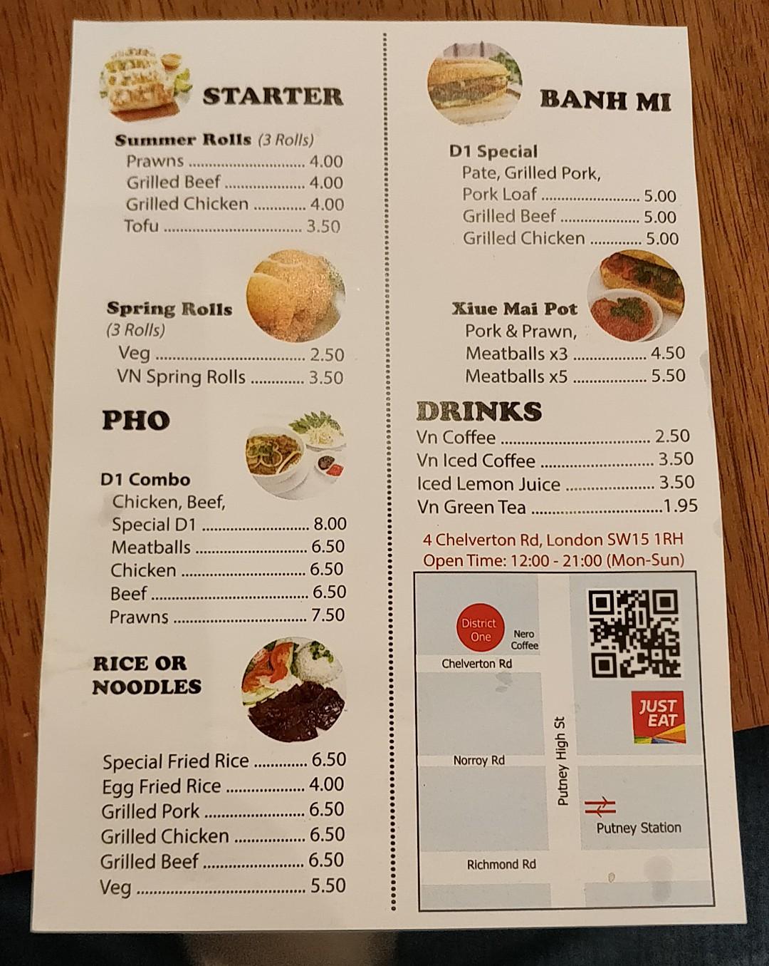 Menu at District One Vietnamese Kitchen restaurant, London