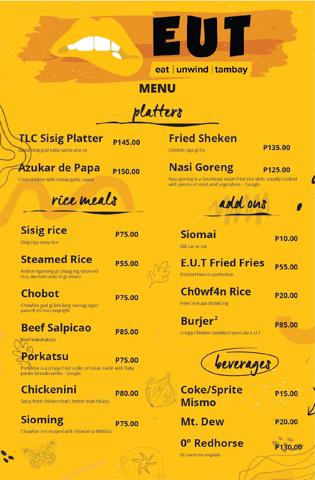 Menu at Eat.Unwind.Tambay restaurant, Talisay City