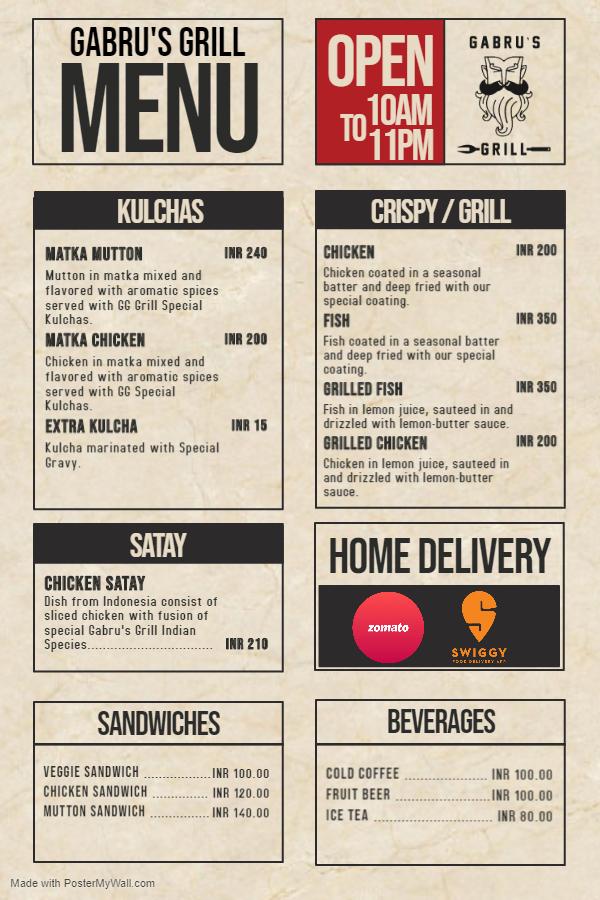 Menu at Gabru's Grill, Noida