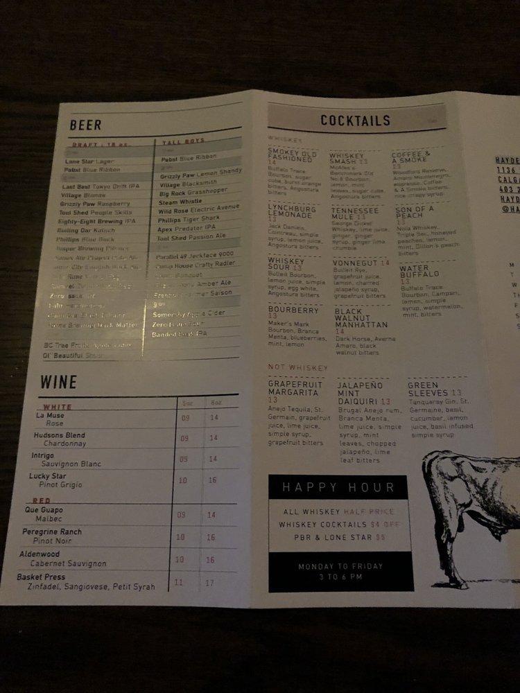 Menu at Hayden Block Smoke & Whiskey pub & bar, Calgary