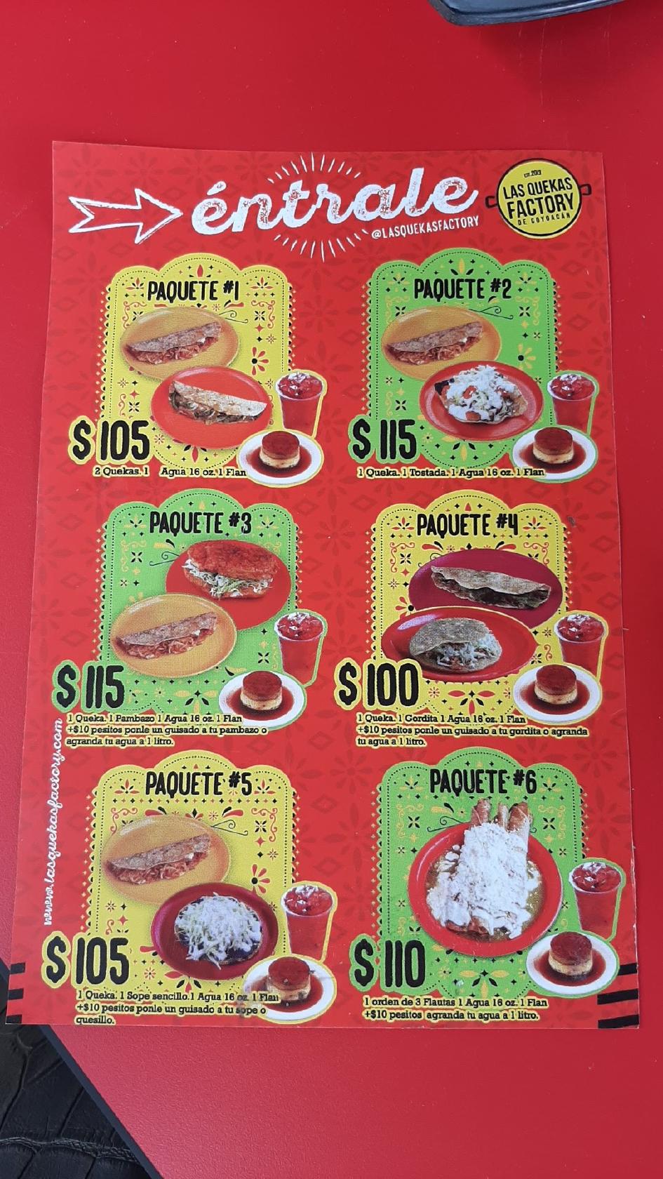 Carta del restaurante Las Quekas Factory del Coyoacán, Los Gavilanes