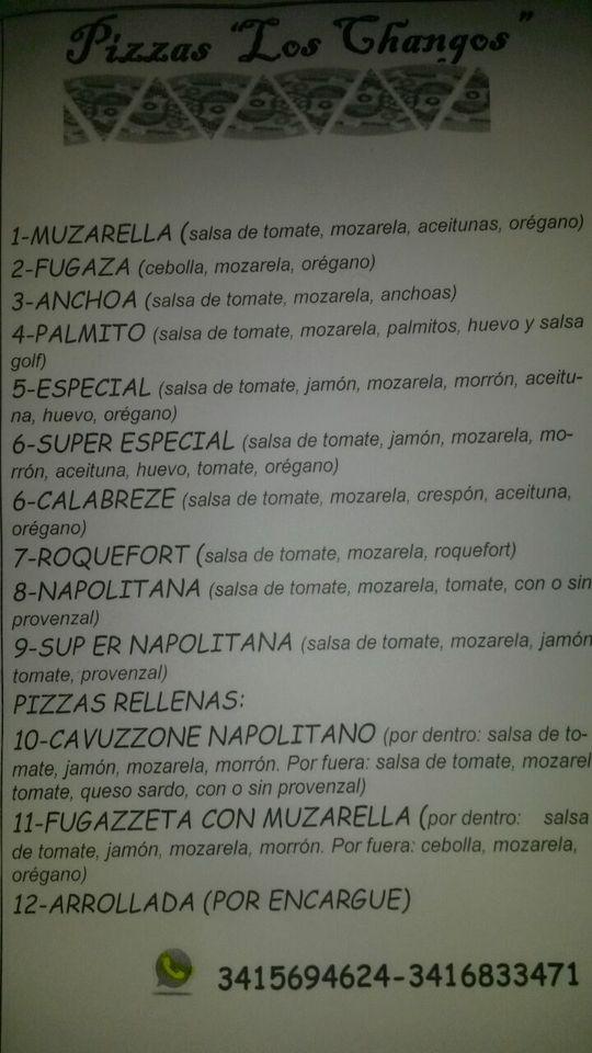Menu at Los Changos pizzeria, Carcarañá