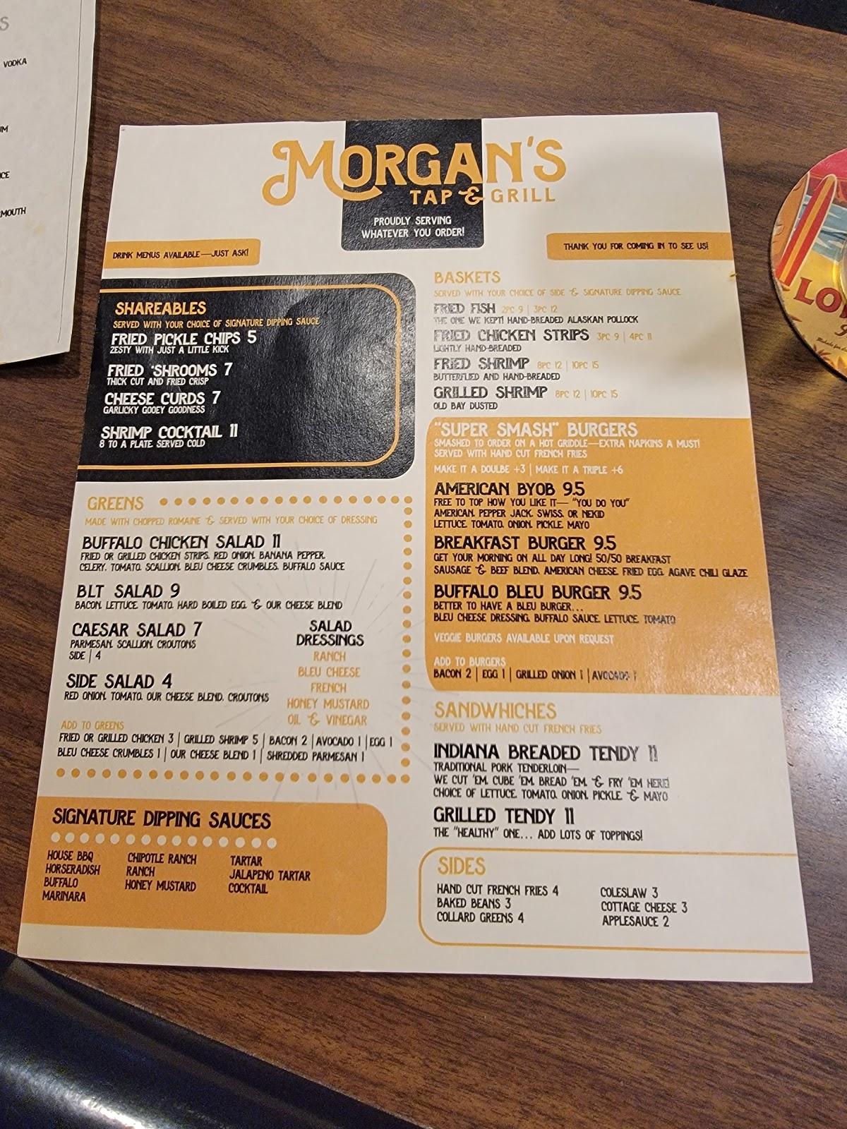 Menu at Morgan's Tap & Grill pub & bar, Fort Wayne