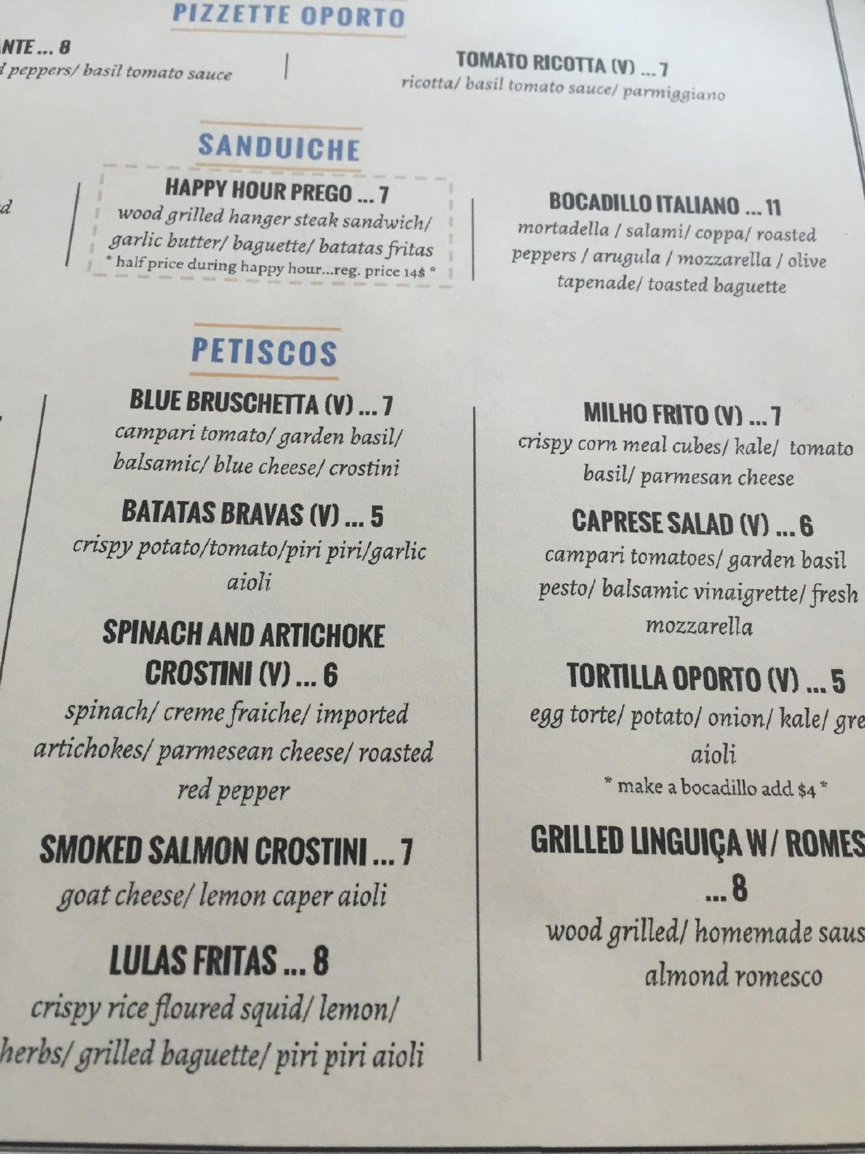 Menu at Oporto Fooding House & Wine pub & bar, Houston