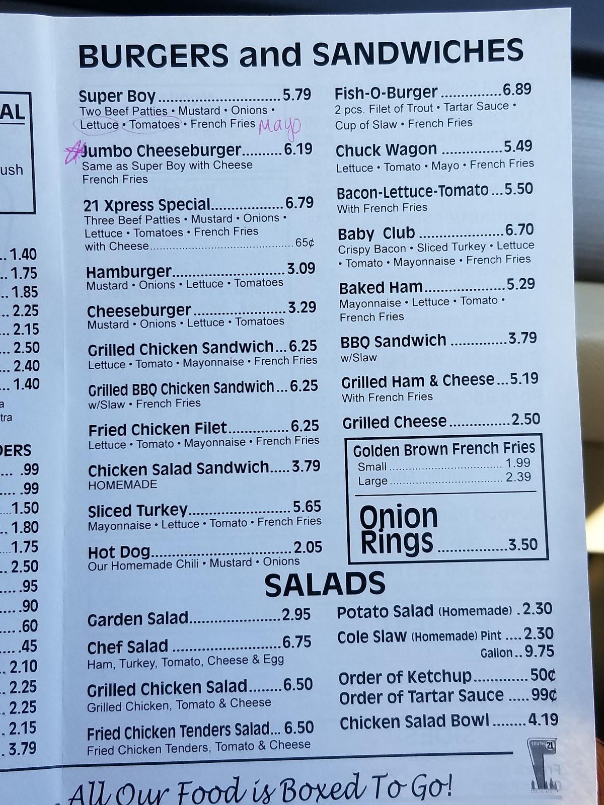 Menu at South 21 Family Restaurant, Charlotte, Brookshire Blvd