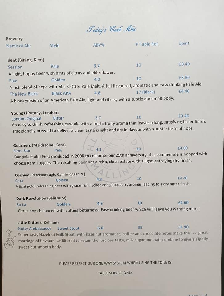 Menu at The Malling Jug pub & bar, West Malling