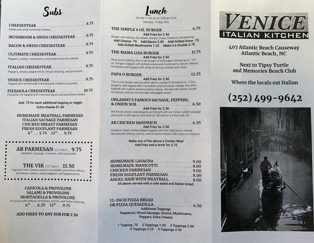 Menu at Venice Italian Kitchen restaurant, Atlantic Beach, 407 Atlantic ...