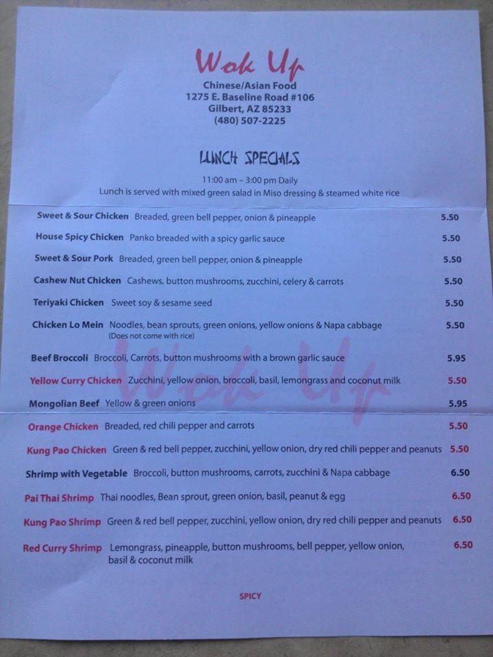 Menu at Wok Up restaurant, Gilbert, E Baseline Rd #106