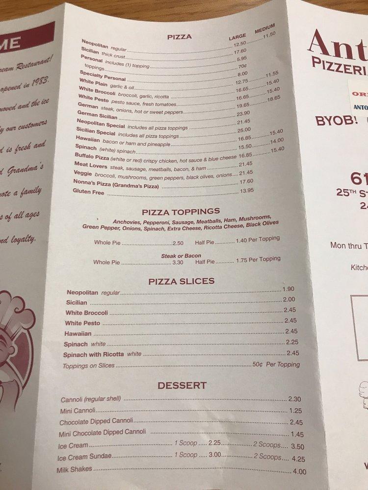 Menu at Antonio's Pizzeria & Ice Cream, Easton