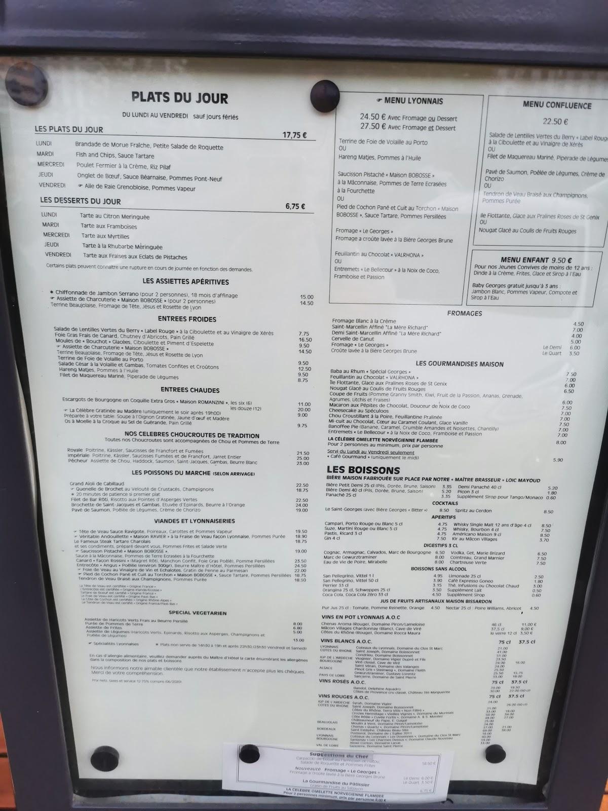 Menu au Brasserie Georges restaurant, Lyon