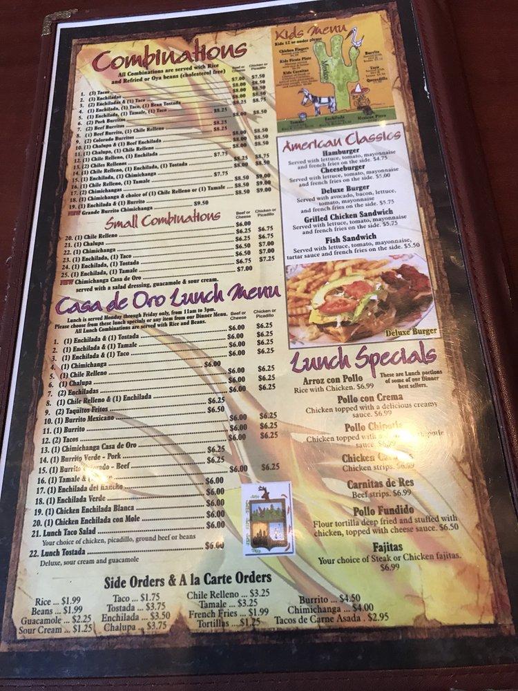 Menu at Casa De Oro restaurant, Perry