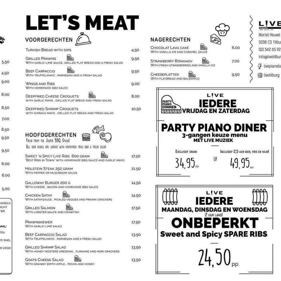 Menu at Live, Tilburg