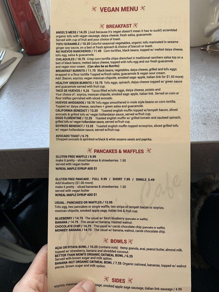 Menu at Millie's Cafe, Pasadena