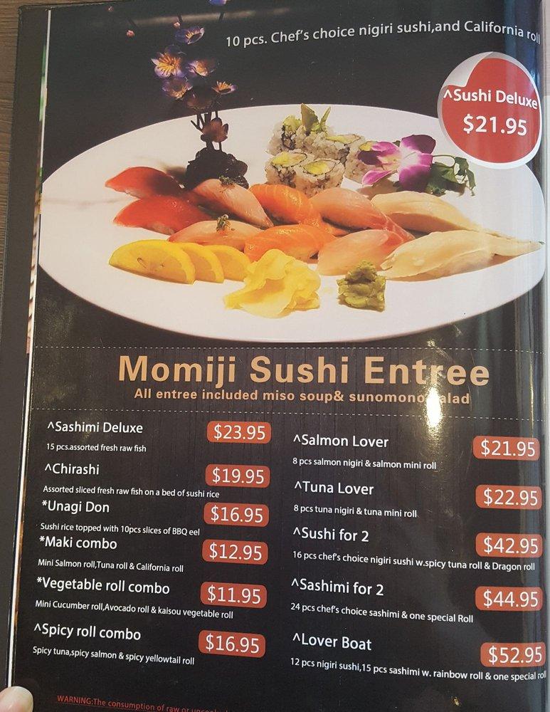 Menu at Momiji sushi bento teriyaki restaurant, Klamath Falls