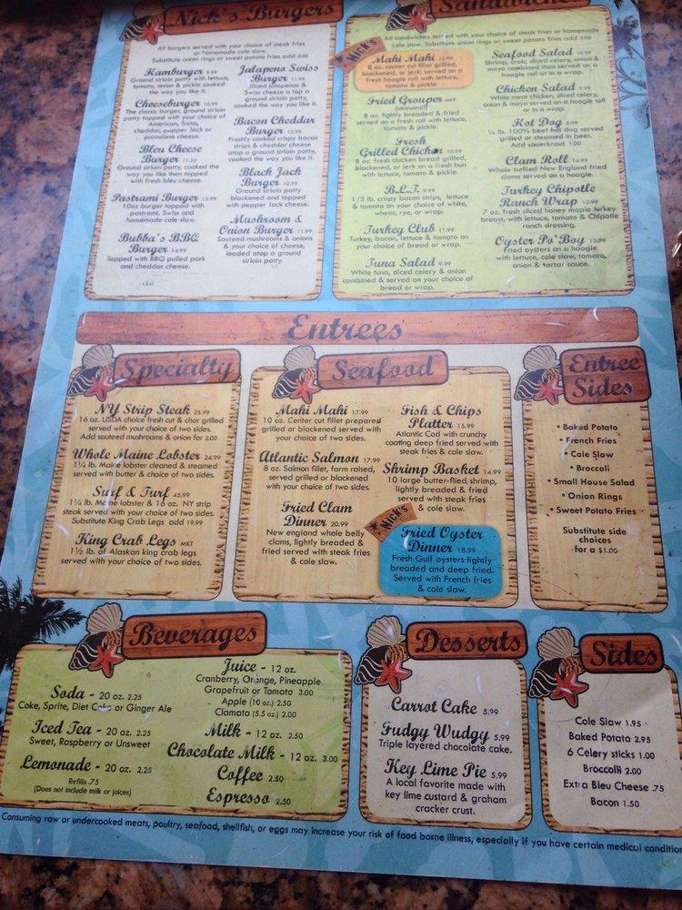Menu at Nicks Bar & Grill, Hollywood