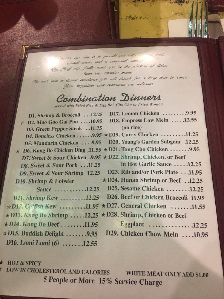 Menu at Young's Garden Chinese Restaurant, Kenner, Williams Blvd