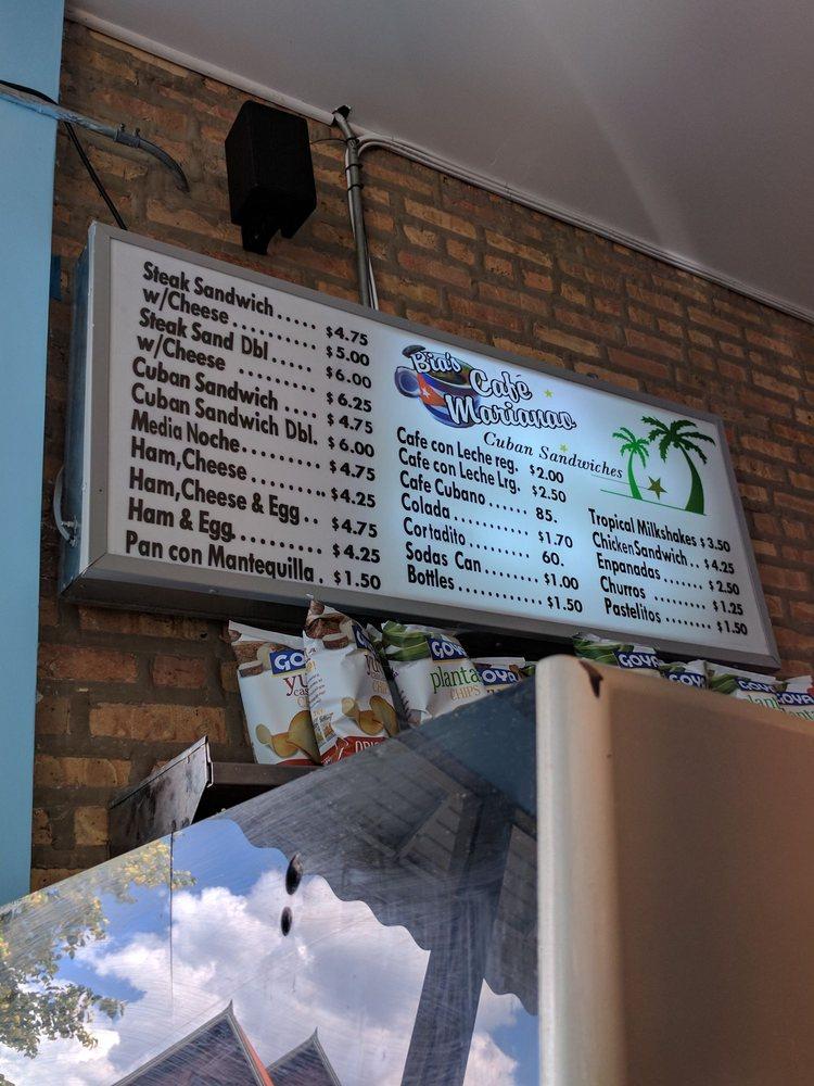 Menu at Bia's Café Marianao cafe, Chicago, W Addison St