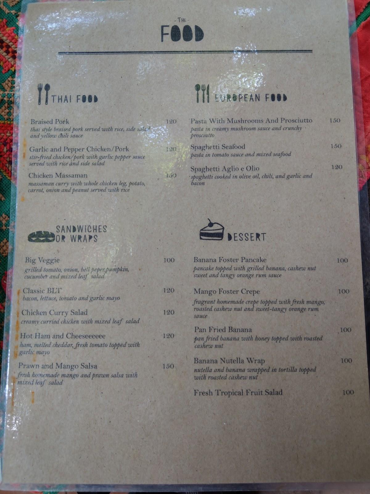 Menu at Big Tree Boutique Hotel and Cafe', Ko Tao