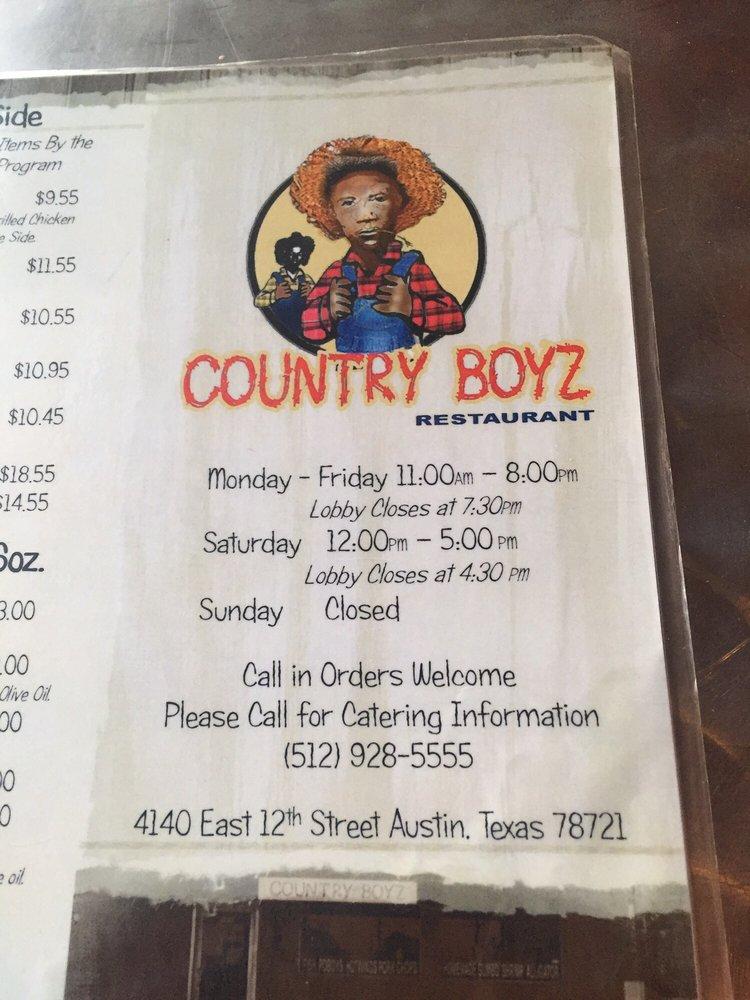Menu at Country Boyz Fixins restaurant, Austin, E 12th St