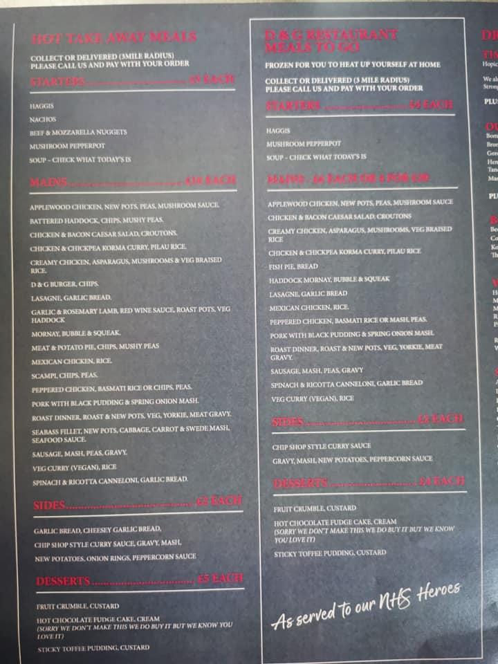 Menu at Dog & Gun pub & bar, Cross Hills, Colne Rd