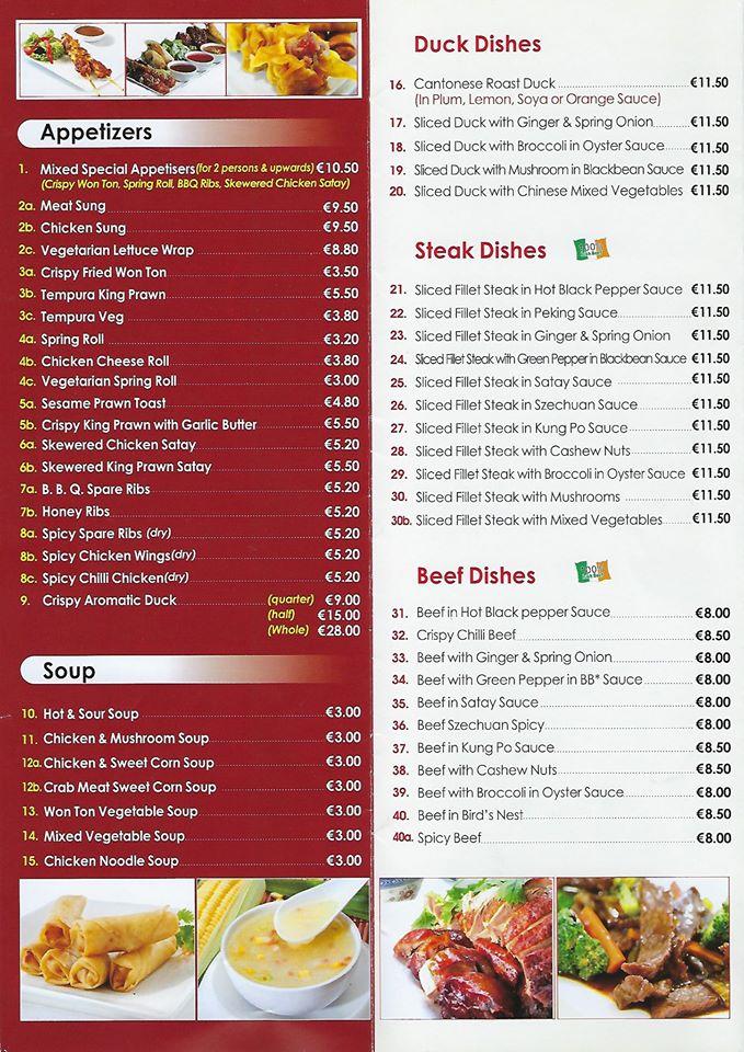 Menu at Harmony Chinese restaurant, Killorglin