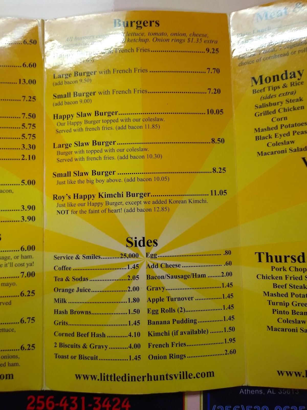 Menu at Little Diner restaurant, Huntsville, Jordan Ln NW # A
