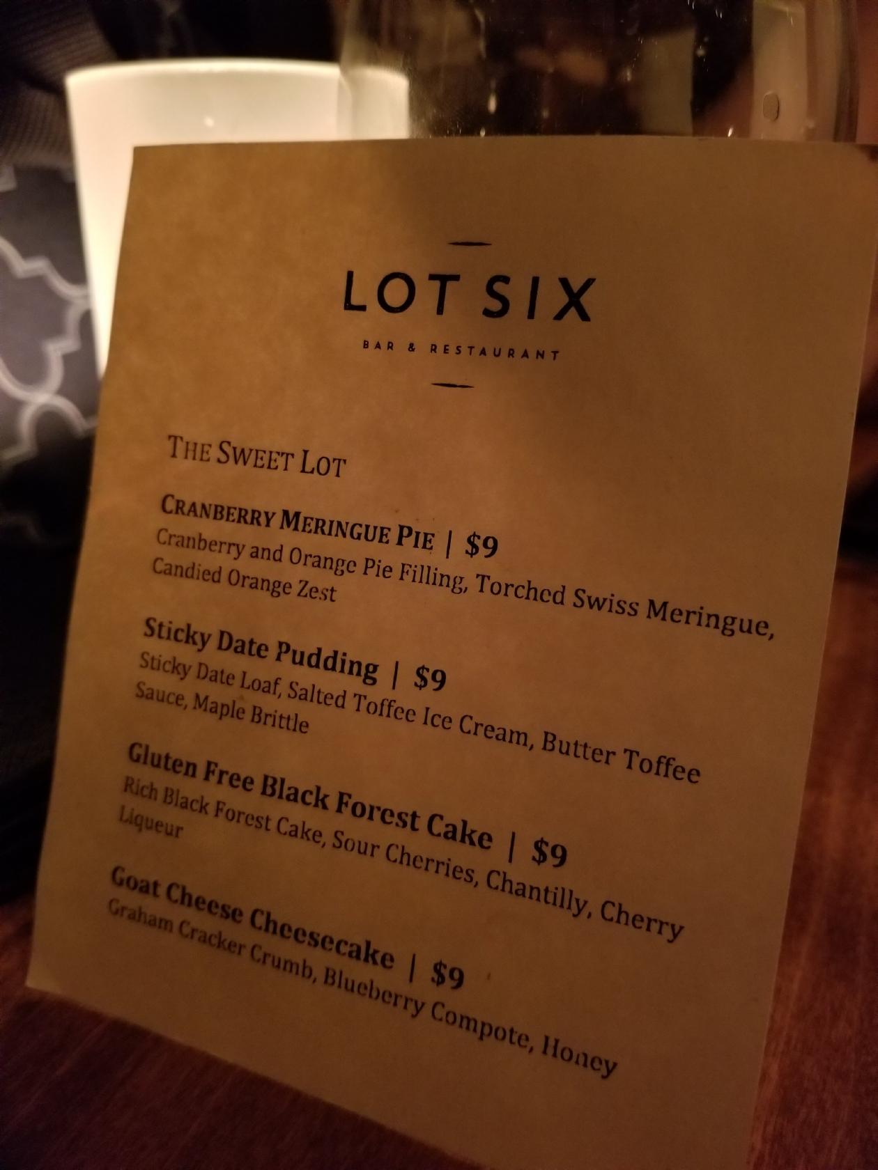Menu at Lot Six Bar & Restaurant, Halifax
