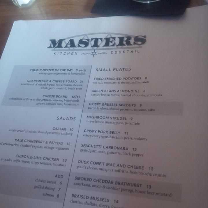 Carta del pub y bar Masters Kitchen and Cocktail, Oceanside, 208 S ...
