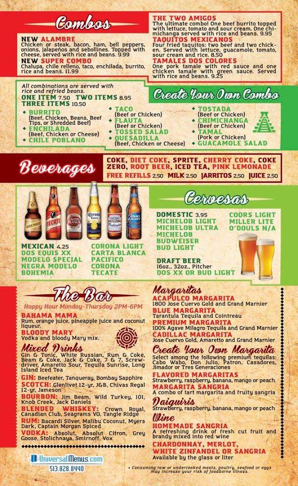 Menu at Maya Mexican Restaurant, Milford