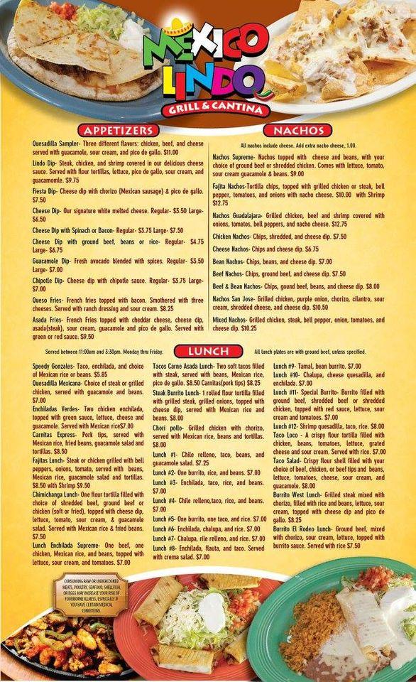 Menu at Mexico Lindo Grill & Cantina restaurant, West Branch, 711 S ...