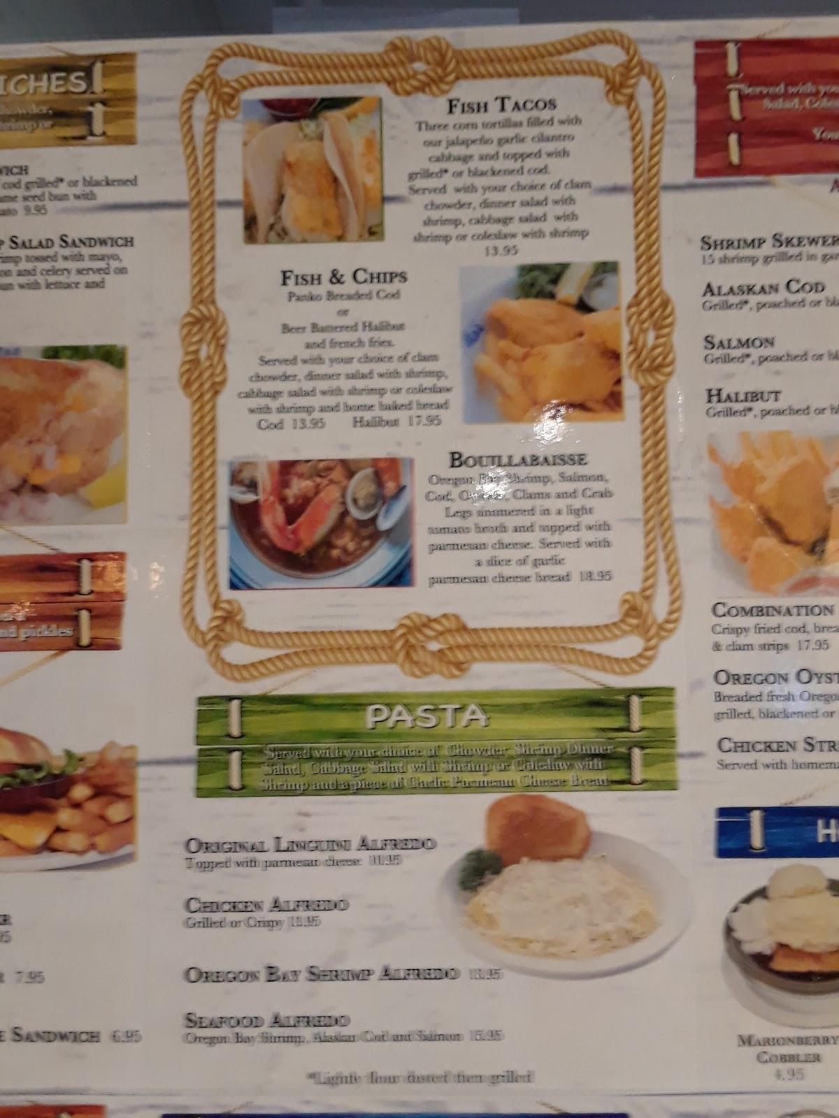 Menu at Mo's Seaside restaurant, Seaside
