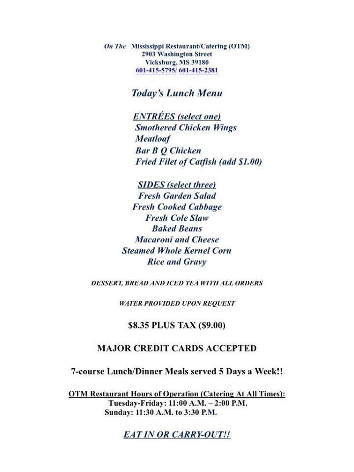 Menu at Mississippi Restaurant and Catering, Vicksburg