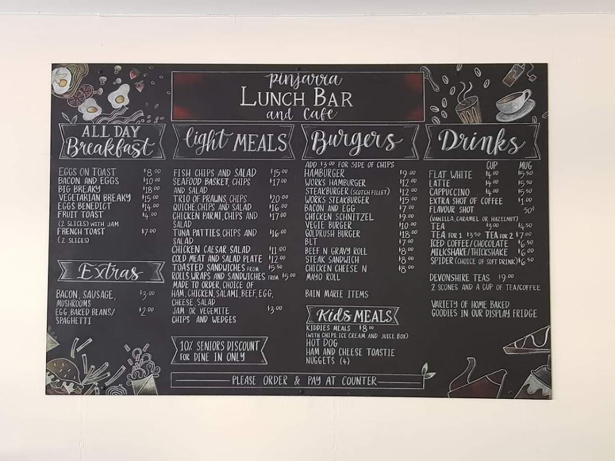 Menu at Pinjarra Diner restaurant, Pinjarra